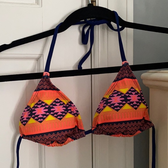 Hurley | Swim | Hurley Navy Blue And Orange Triangle Bikini Top | Poshmark